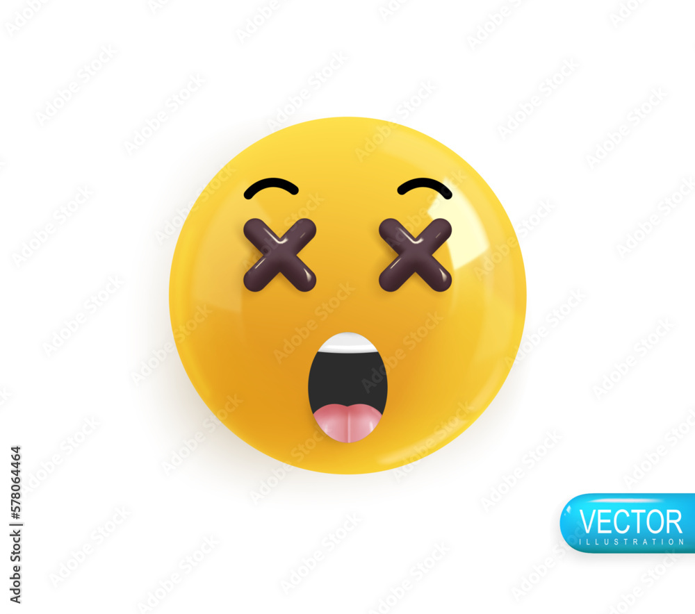 Emoji face faint from fear. Emotion Realistic 3d Render. Icon Smile ...