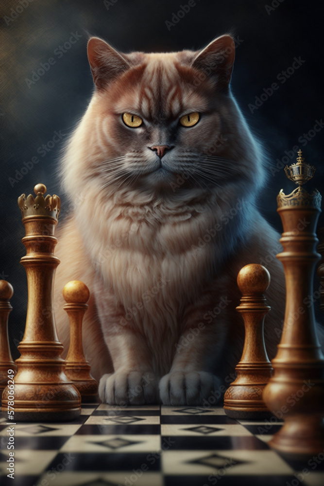 The Royal Cat King chess pieces on a chess board, winner of bussiness ...