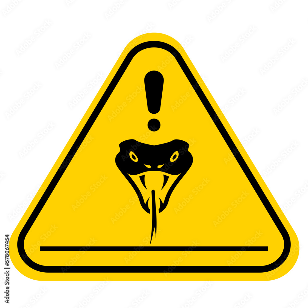 Snakes warning sign. Vector illustration of yellow triangle sign with ...