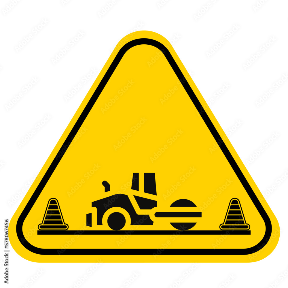 Vetor de Under construction Safety Road Roller warning road sign. Vector illustration of yellow ...