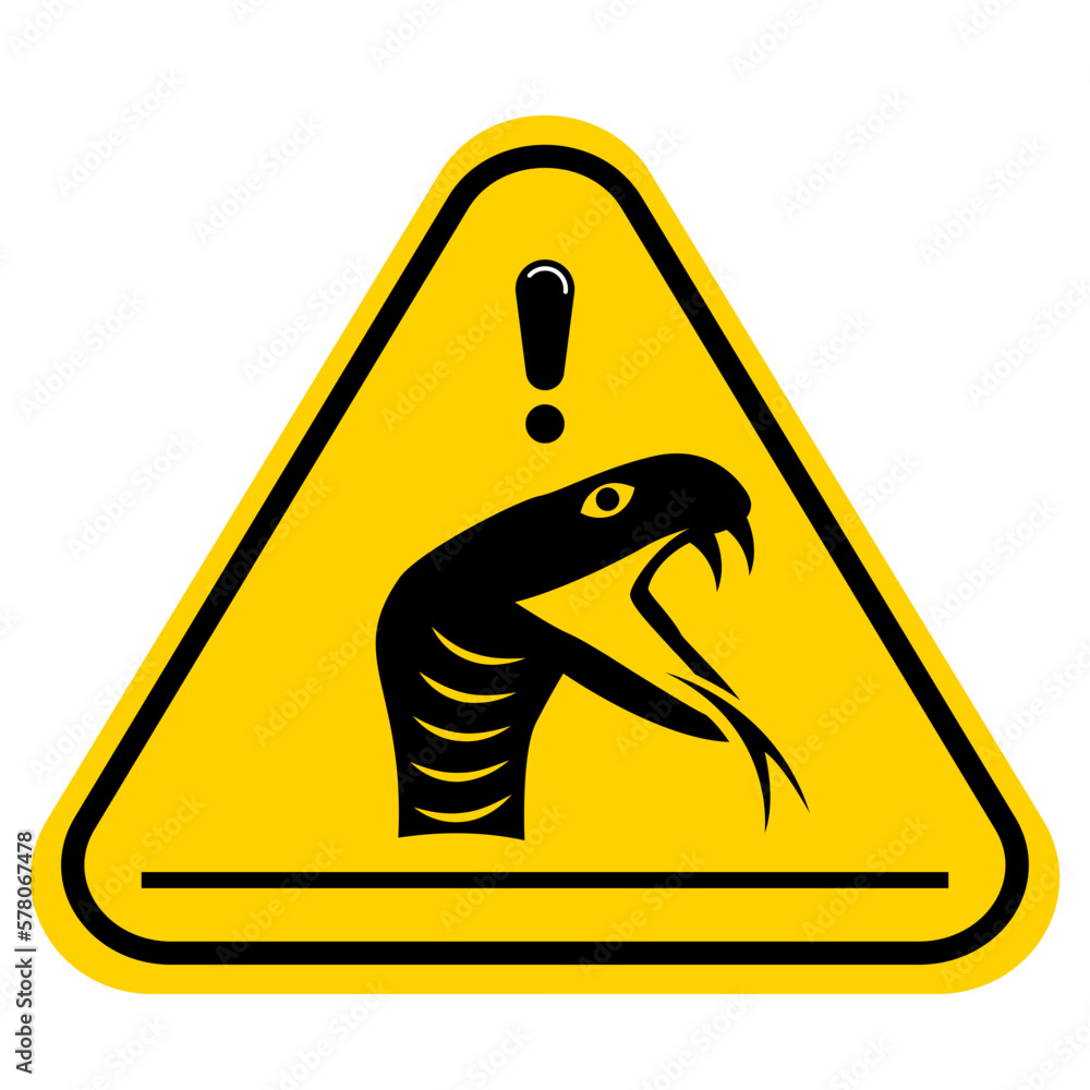 Snakes warning sign. Vector illustration of yellow triangle sign with ...