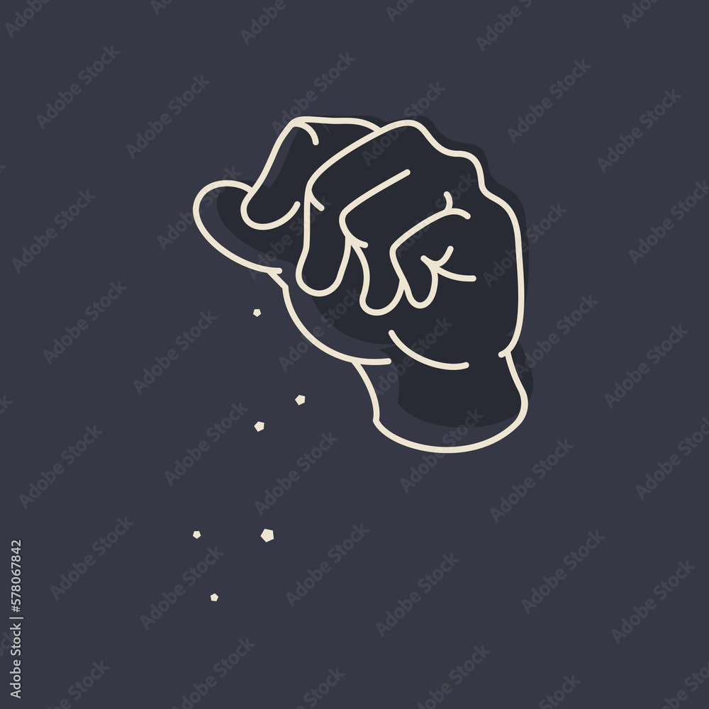 Hand with salt, hand gestures, salting line art, vector culinary symbol ...