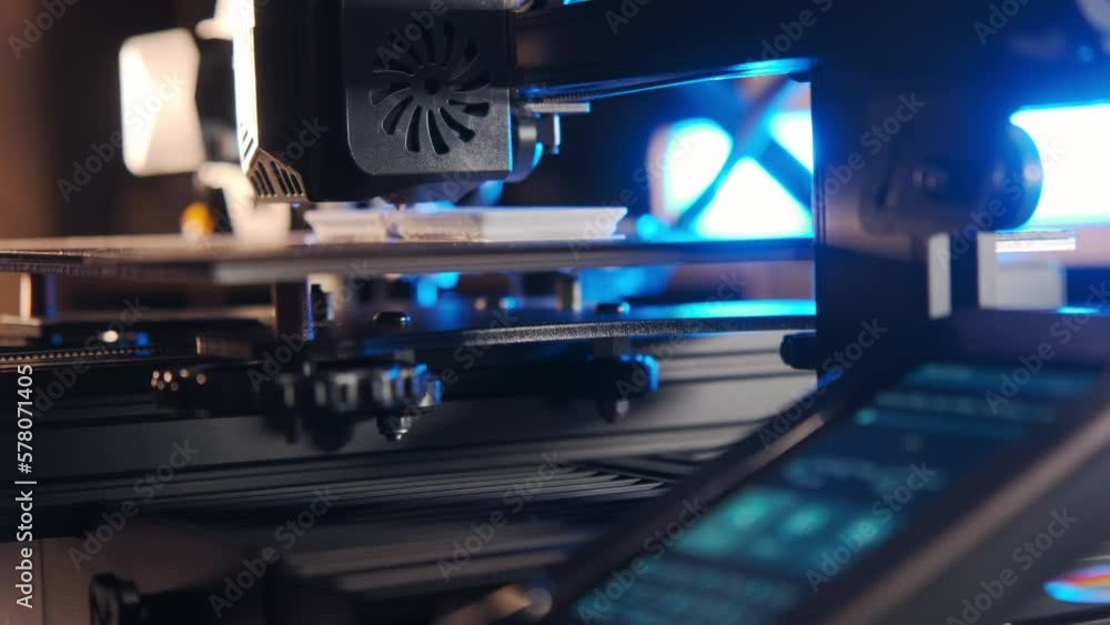 Close up shot footage of 3D printer working, Fused deposition modeling ...