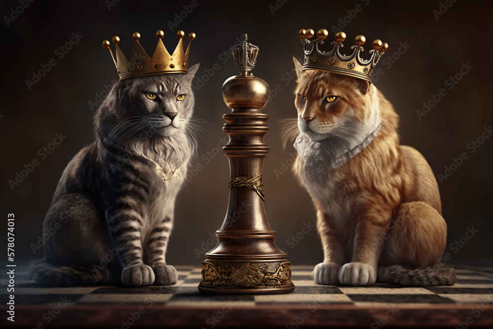 The Royal Cat King chess pieces on a chess board, winner of bussiness ...