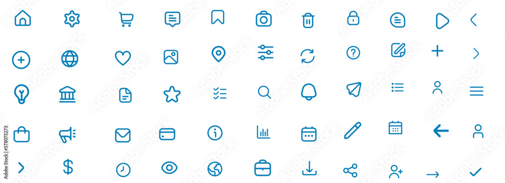 blue line icon packs home icon, UI icon, app icon, arrow save icon, eye ...