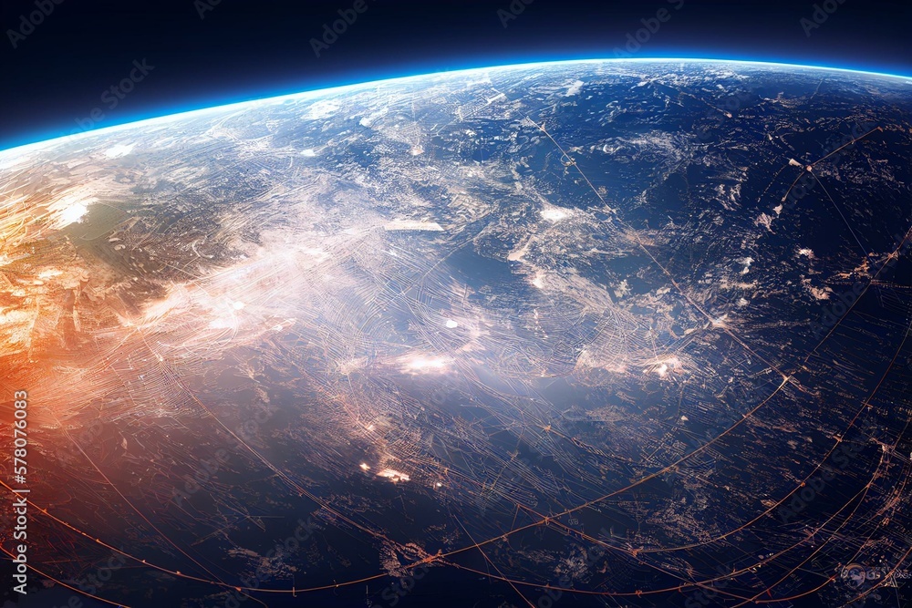 Technology background transmission lines Earth/Connection lines around ...