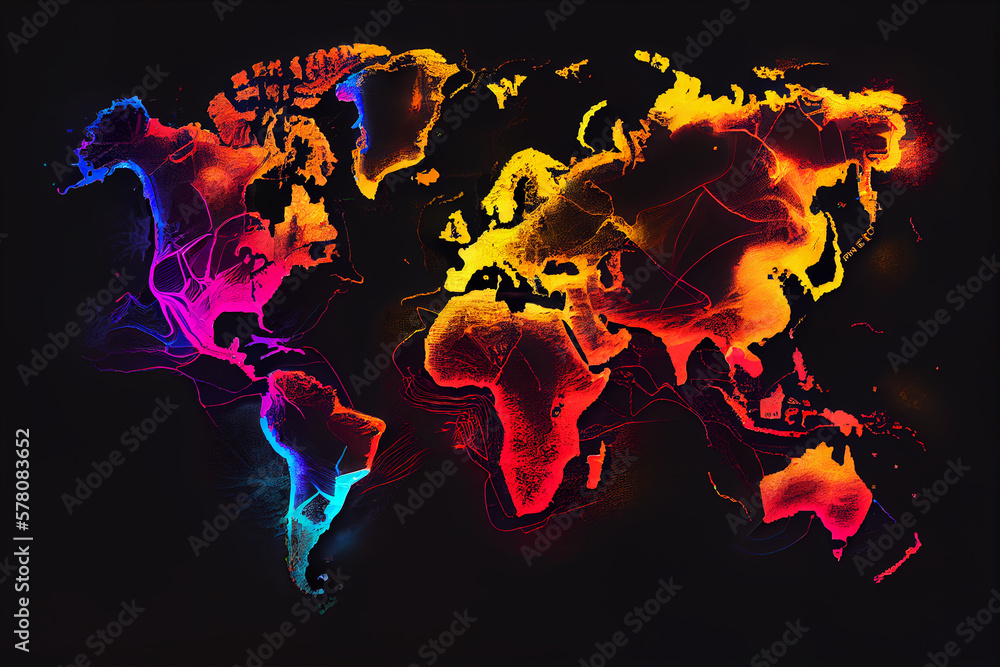World map neon colorfool illustration. Stock Illustration | Adobe Stock
