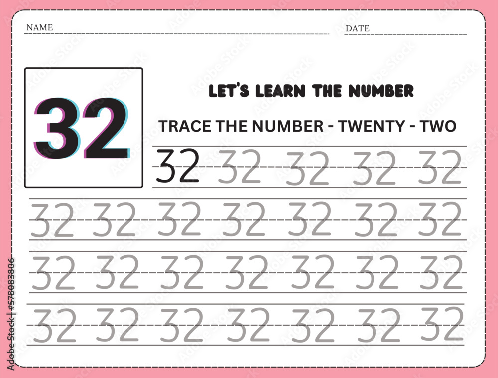 Trace and write the number 32. Handwriting practice. Learning numbers ...