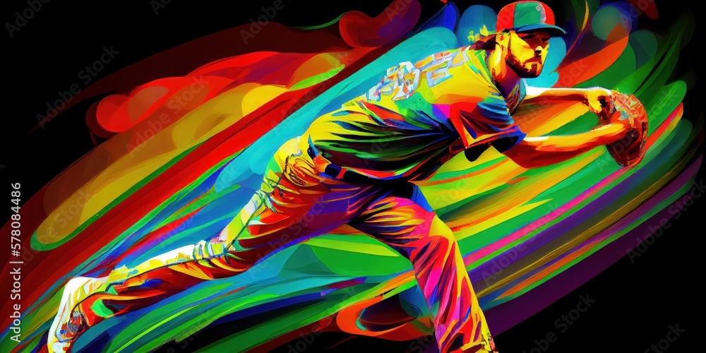 Colorful abstract painting of a professional baseball player ...