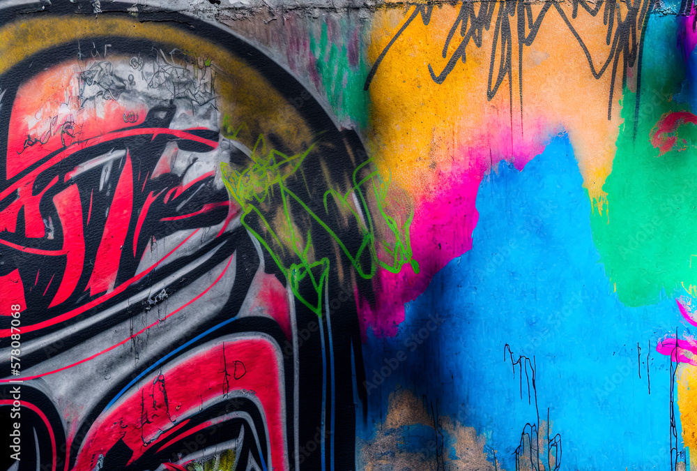Abstract graffiti paintings on the concrete wall, colorful graffiti ...
