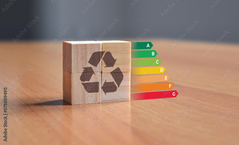 EPC energy performance certificate illustration with wooden blocks ...