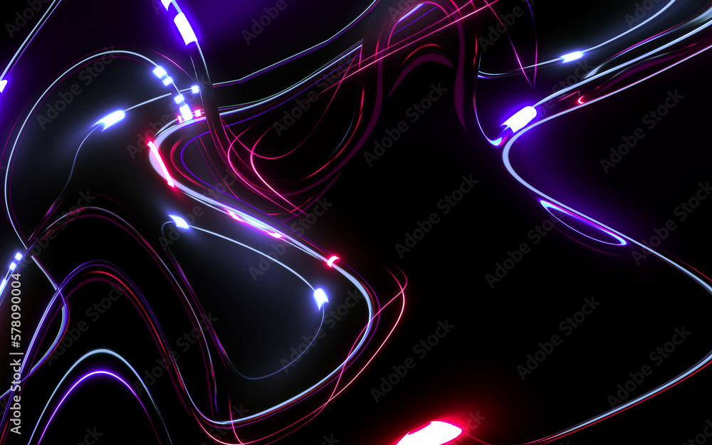 Colorful digital lights trails technology illuminating glowing flowing ...