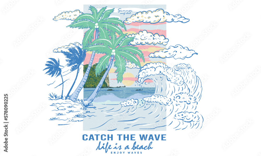 Summer retro graphic print design. Beach vibes with board print design ...