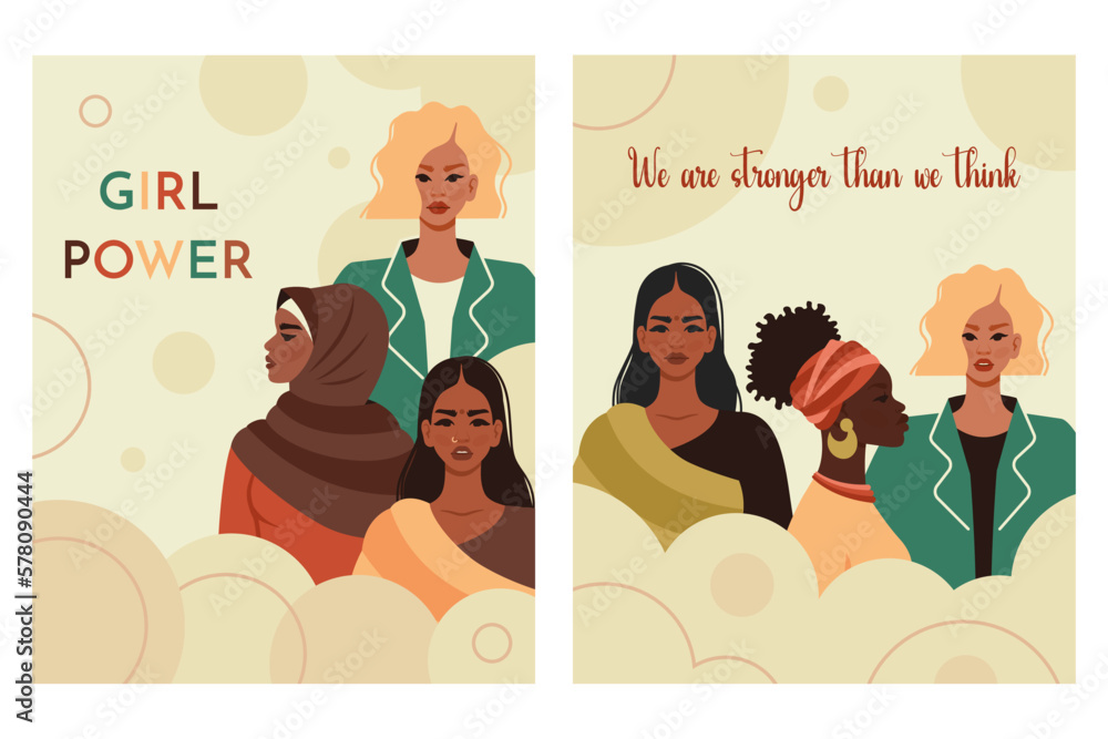 Feminist movement. Womens of different nationalities together. Girl ...