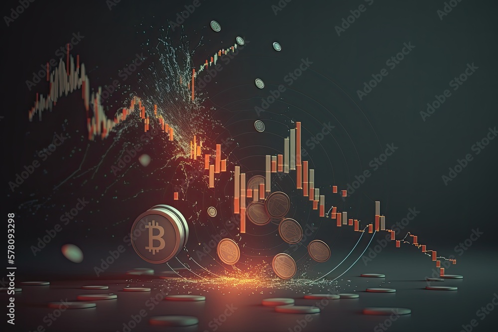 Bitcoin chart with downtrend line graph, bar chart and stock numbers in ...