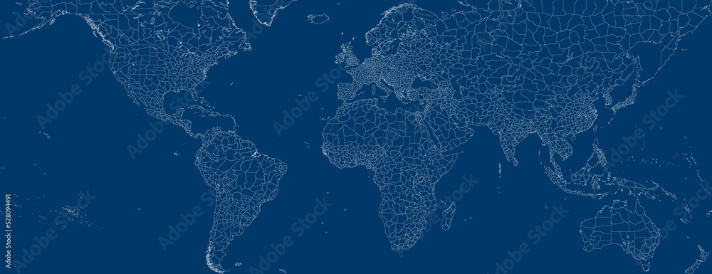 world map and its countries on blue background Stock Illustration ...