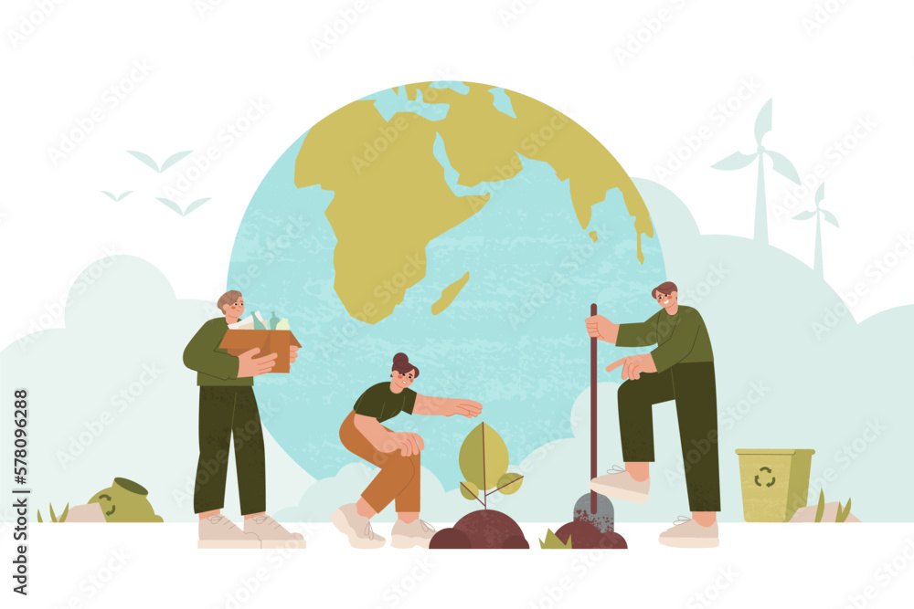 People take care about planet ecology. Concept of environmental ...