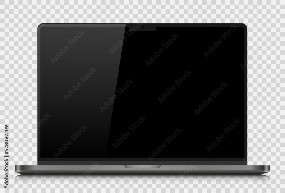 Realistic laptop layout with a dark silver case. A laptop with an empty ...