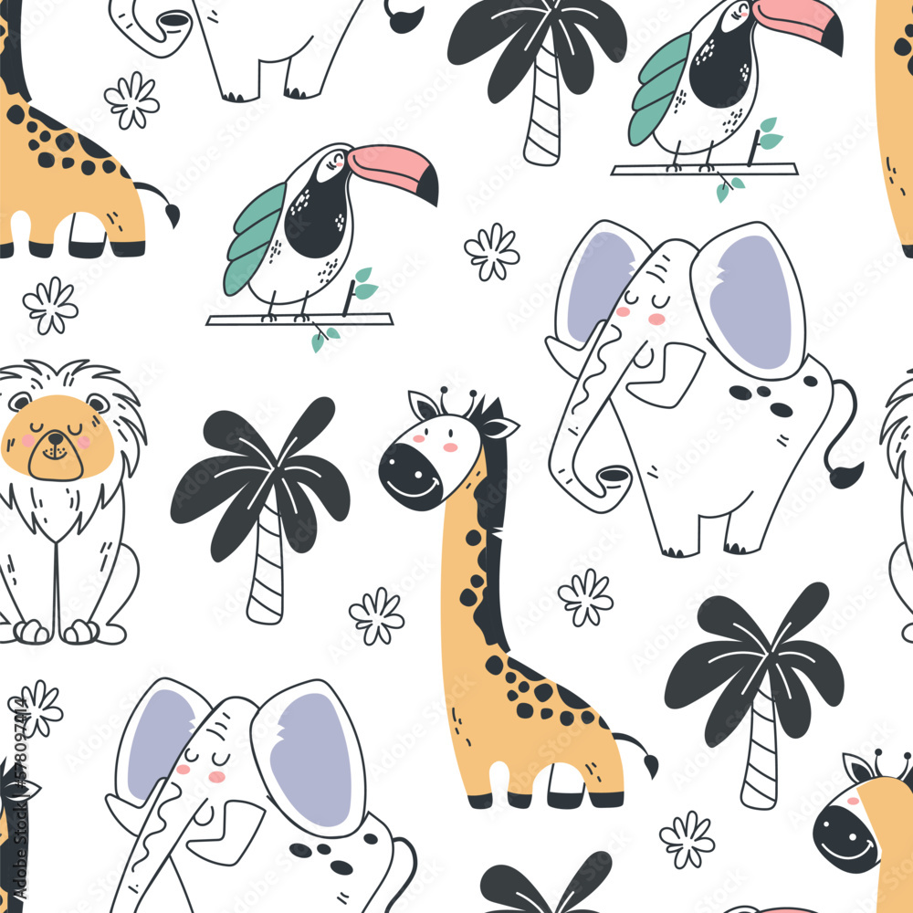 Pattern seamless animal safari cute baby animal jungle cover background ...