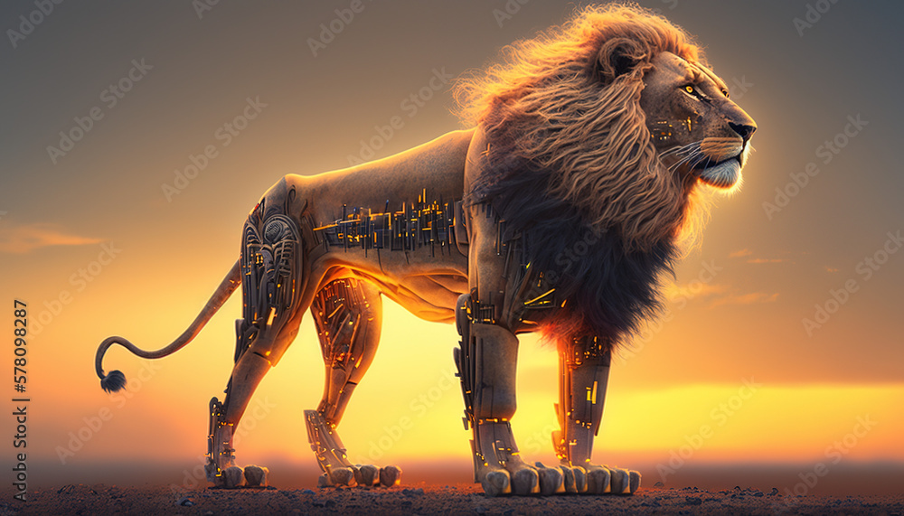 digital lion inspired by modern technology trends like AI ...