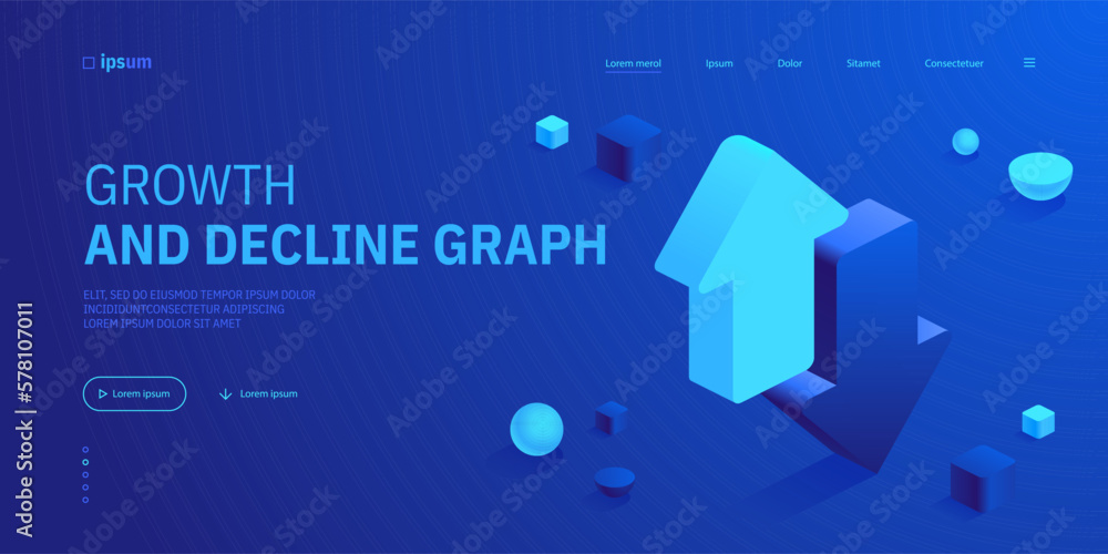 Arrows up and down icon in isometric view. Growth and decline graph ...