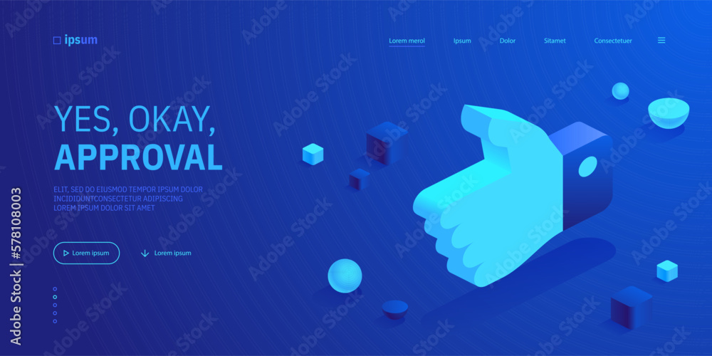 Thumb up hand icon in isometric view. Online communication, like emoji ...