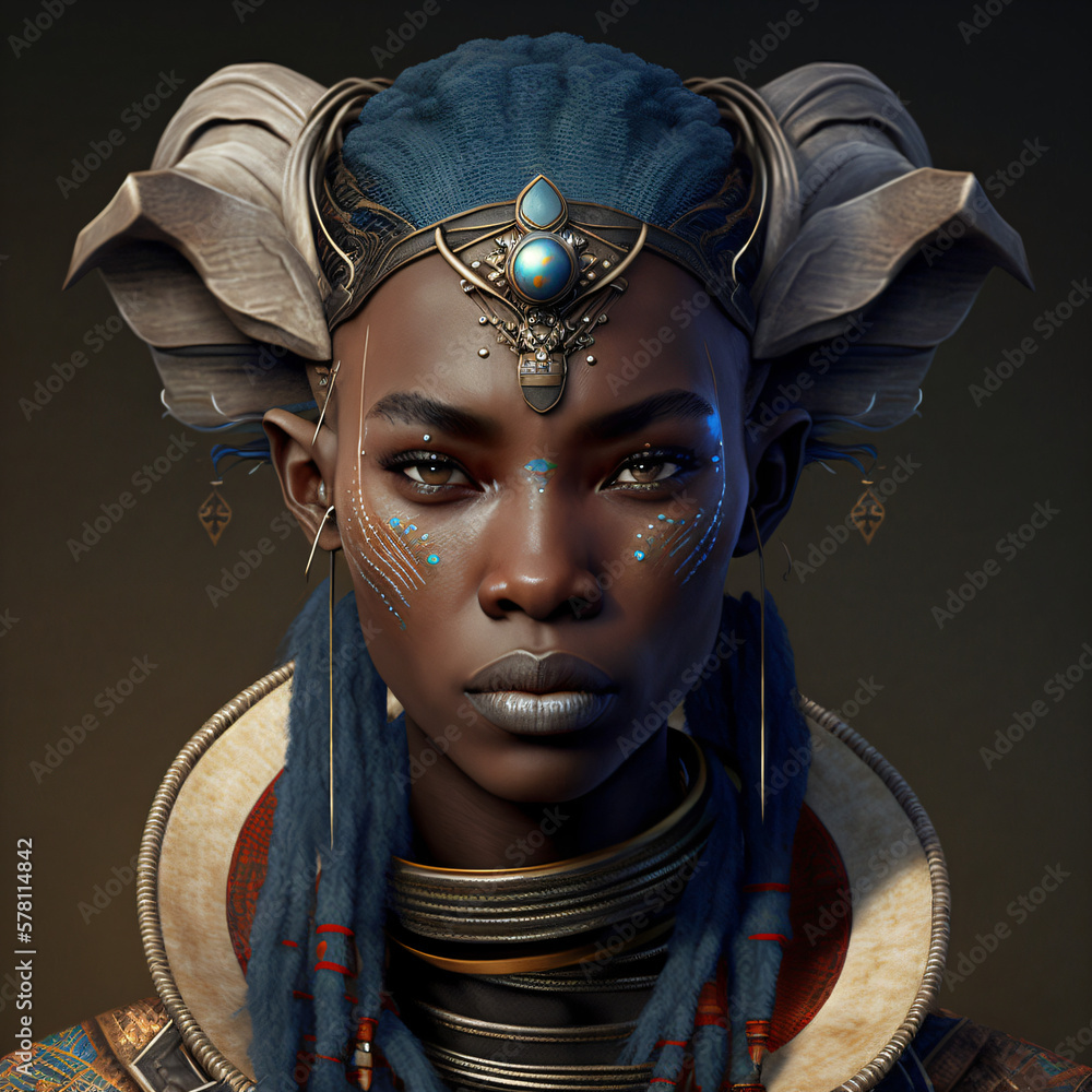 sci-fi style character portrait of a black african American princess ...