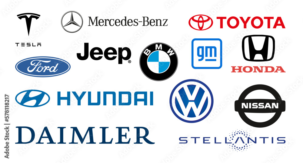 Top Car Companies Logo Bundle. Tesla, Jeep, Ford, GM, Toyota, Mercedes ...