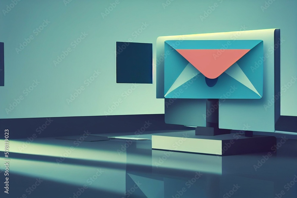Email message communication. Client mail list on computer desktop monitor, office background ...