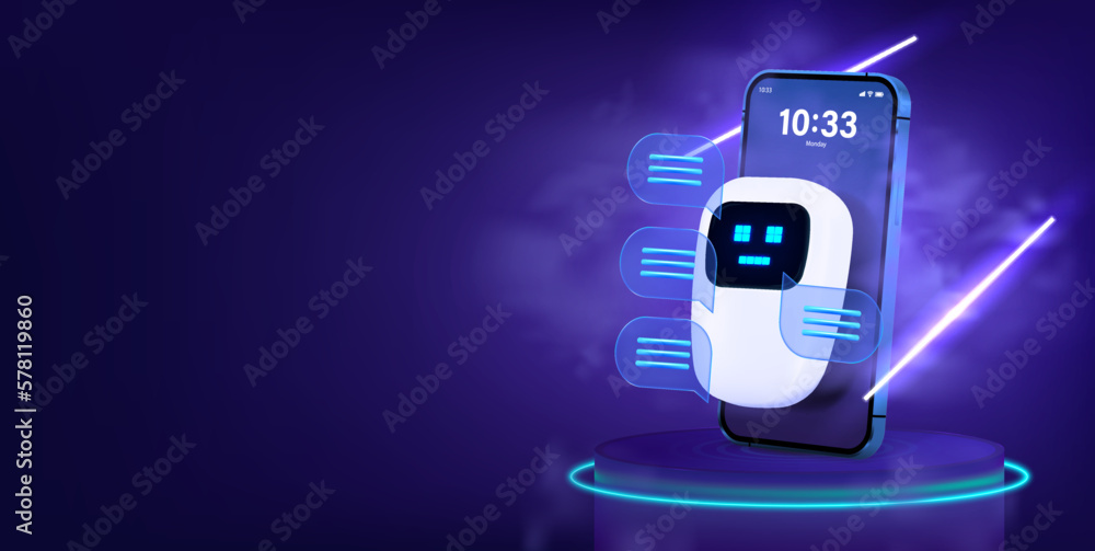 Communication with ai bot via mobile phone, 3d illustration. Generative ...