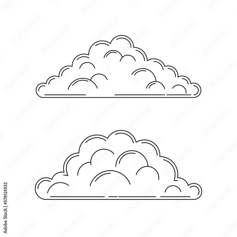 Vector linear clouds variations. Isolated outline clouds sketch on ...