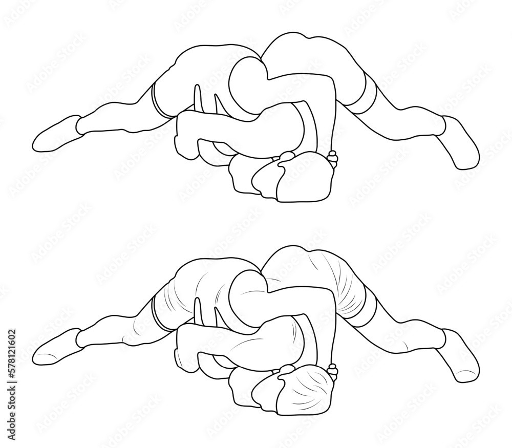 Vetor de Silhouette outline athletes wrestlers in wrestling, duel ...