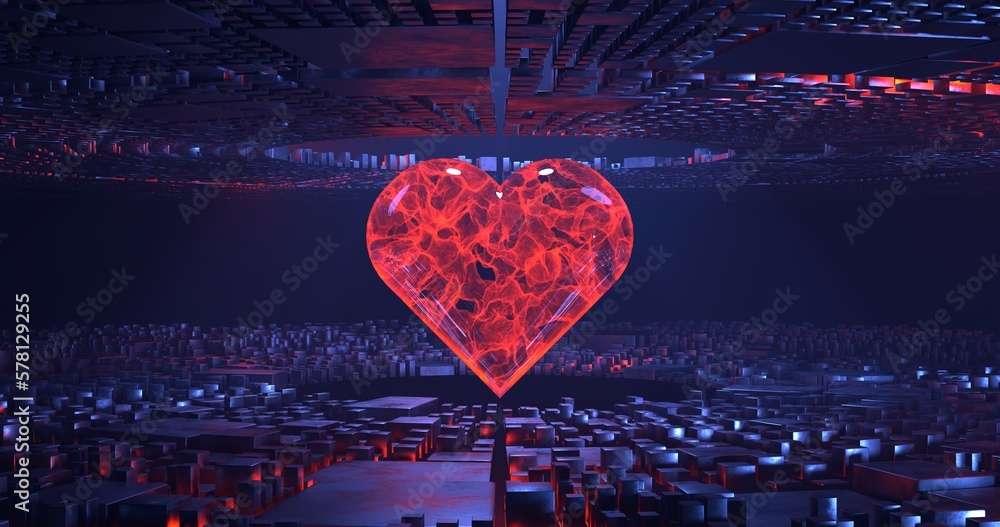 Atomic heart inside a fantastic particle accelerator, concept of ...