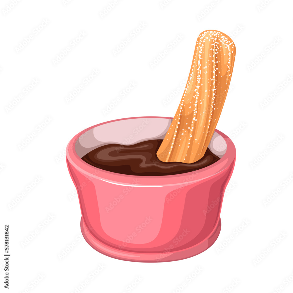 Vetor de Churro stick in cup with chocolate sauce vector illustration ...