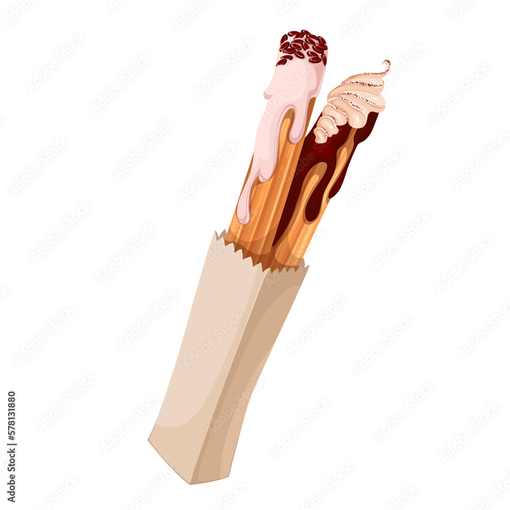 Churros in paper bag vector illustration. Cartoon isolated two churro ...