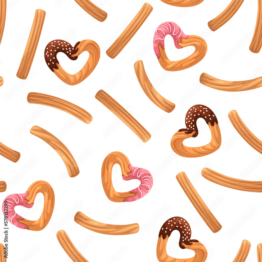 Churros seamless pattern vector illustration. Cartoon isolated churro ...