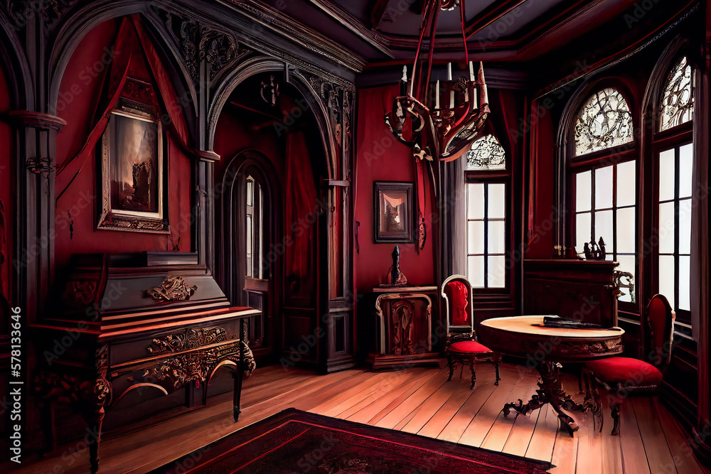 Elegant Gothic Exclusive Room with Red and Black Color Scheme and ...