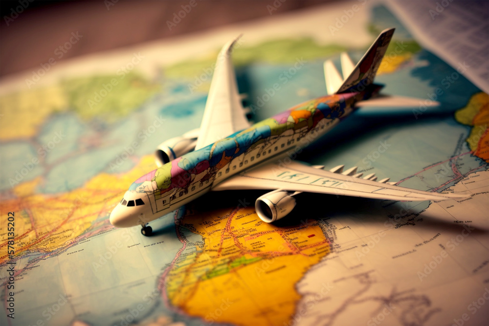 Little plane landed in a map world globe Stock Illustration | Adobe Stock