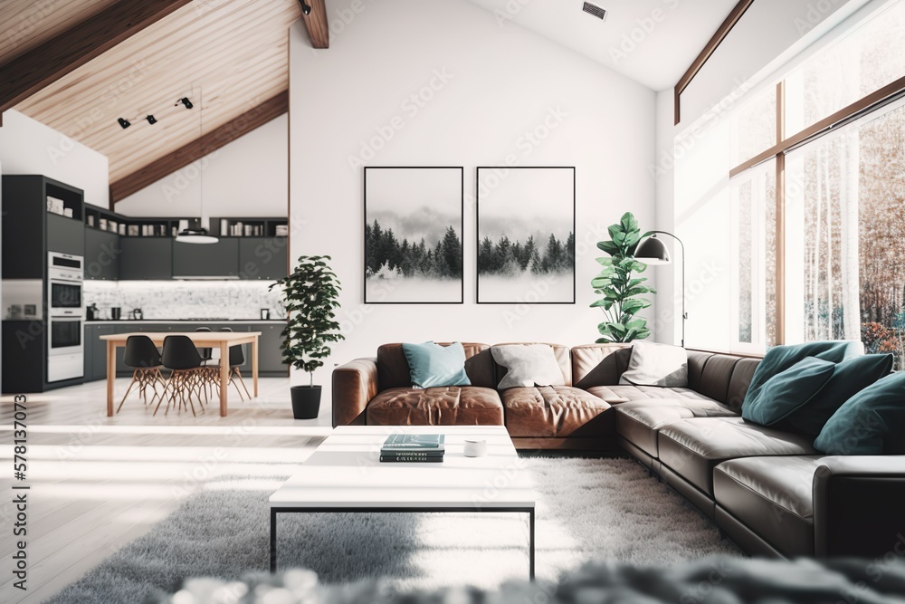 Moderne Wohnzimmer-Illustration: Ein zeitgemäßes Design, das durch eine ...