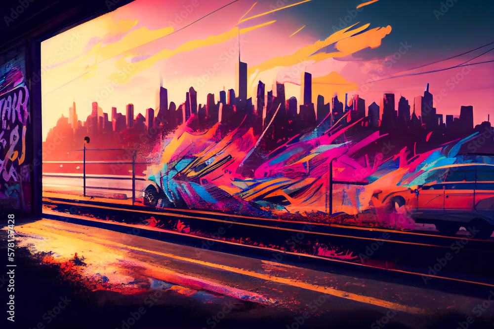 Colorful Cityscape. A Vibrant Display of Urban Street Art and Graffiti ...