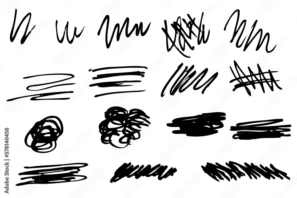 thick line black hand draw vector abstract shape, set 16, isolated on ...