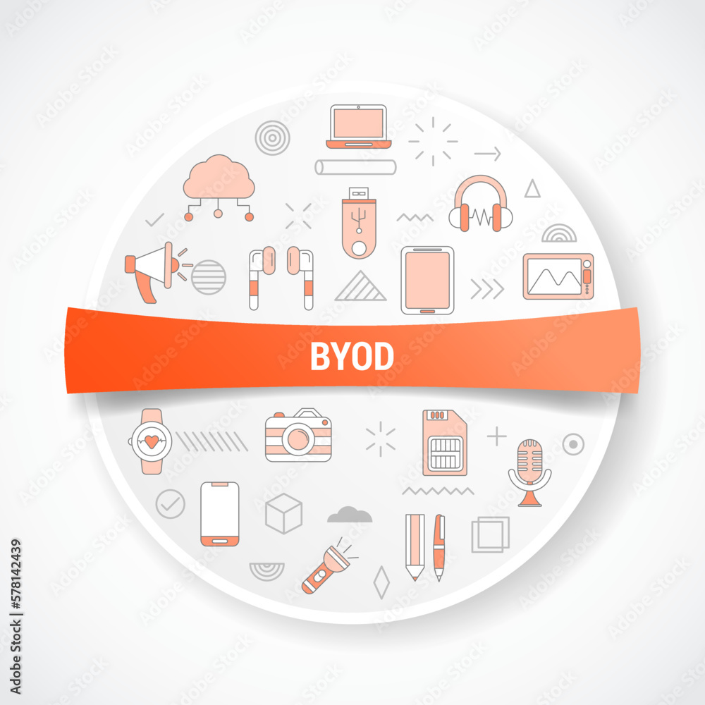 byod bring your own devices concept with icon concept with round or ...
