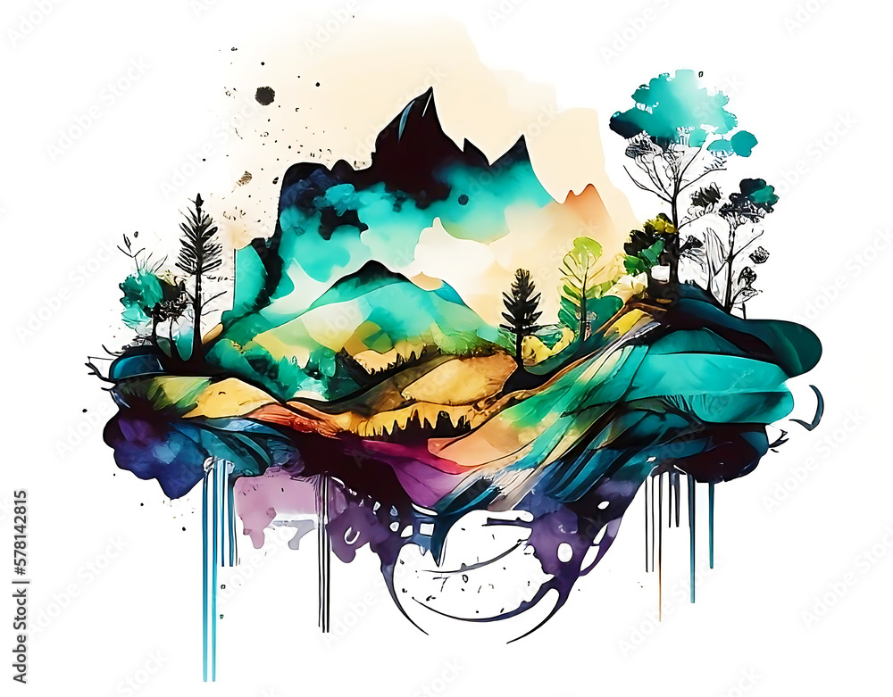 Watercolor landscape wallpaper illustration created with Generative AI ...