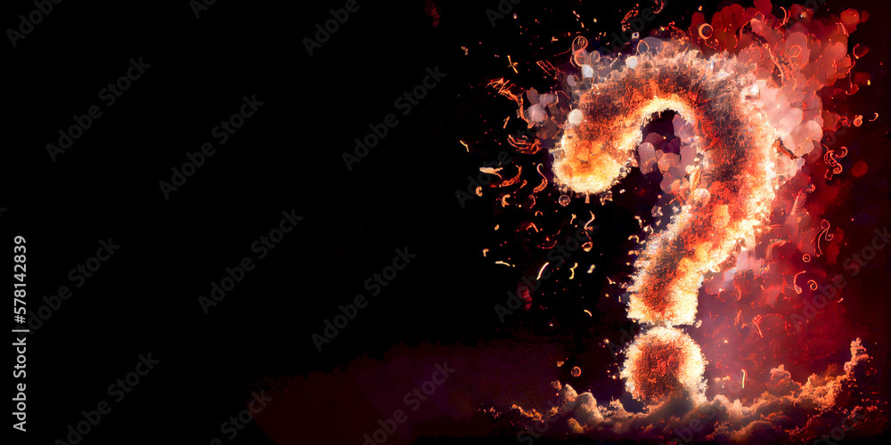 Explosive and on fire question mark, challenge and risk concepts. Made ...