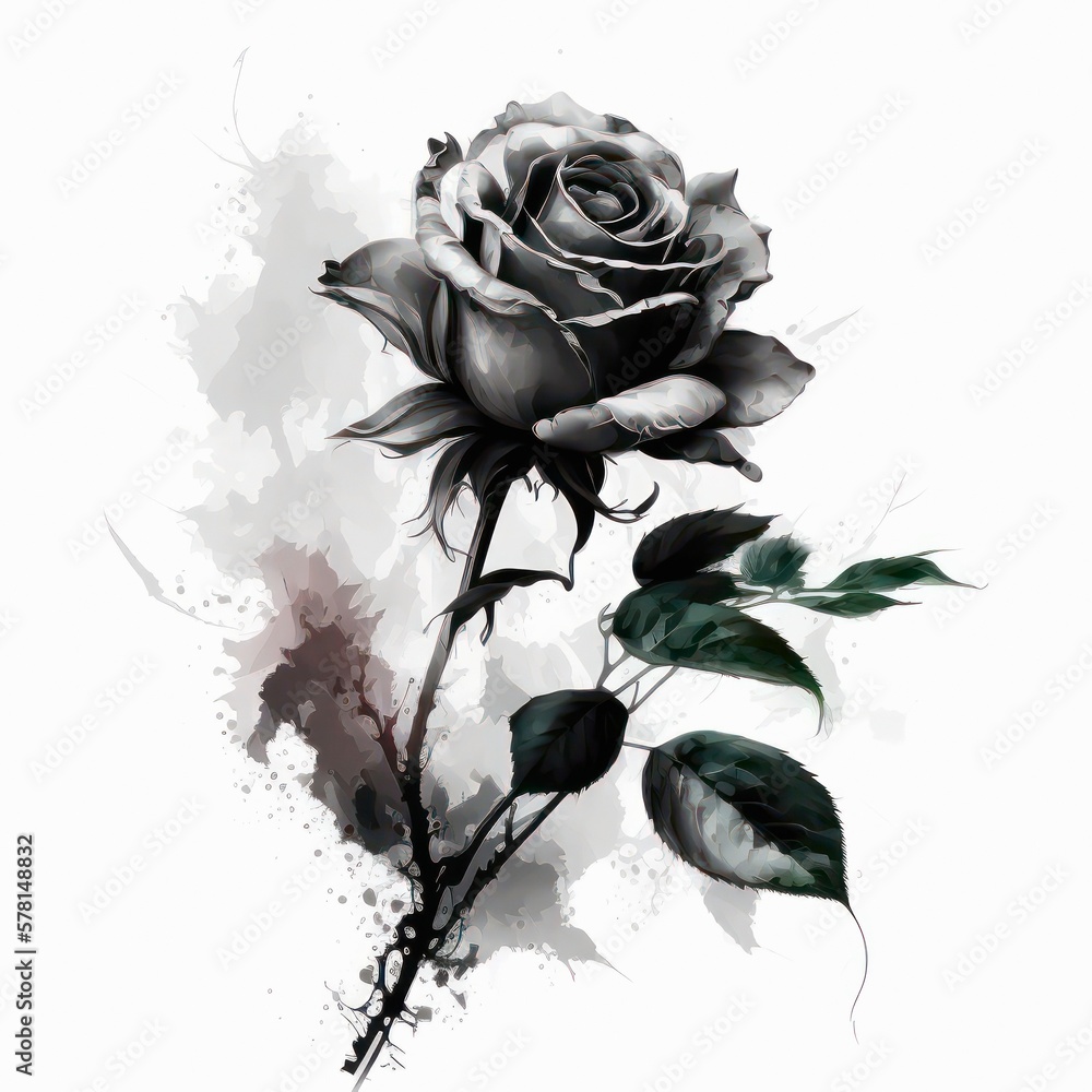 Beautiful black rose flower. Watercolor dark rose on white background ...