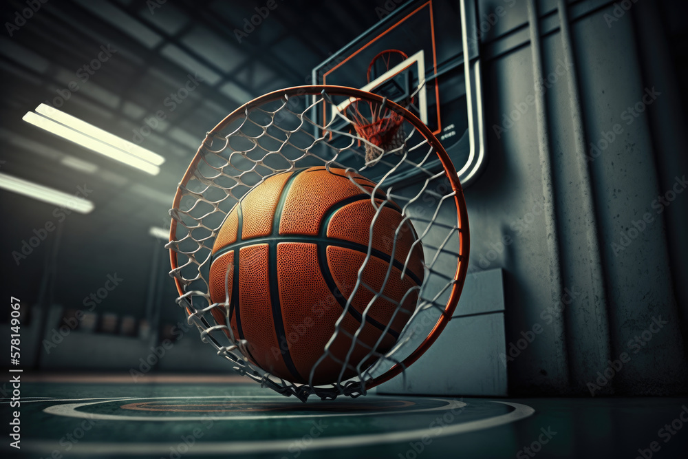 Basketball hoop and ball in the basketball court. Generative AI Stock ...