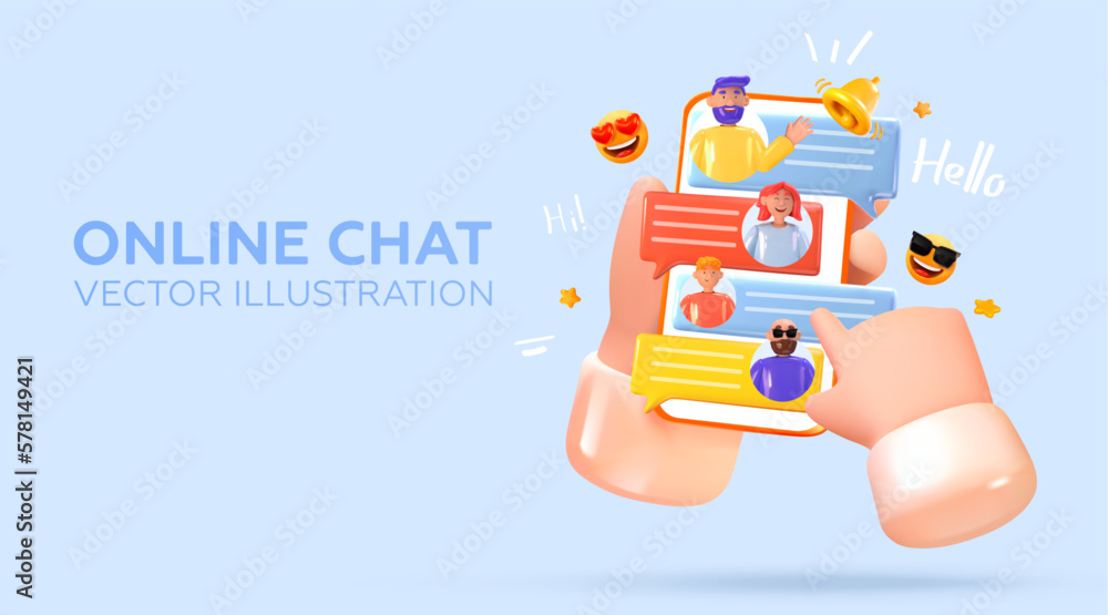 Chat on mobile screen. The characters are being rewritten. People 3d ...