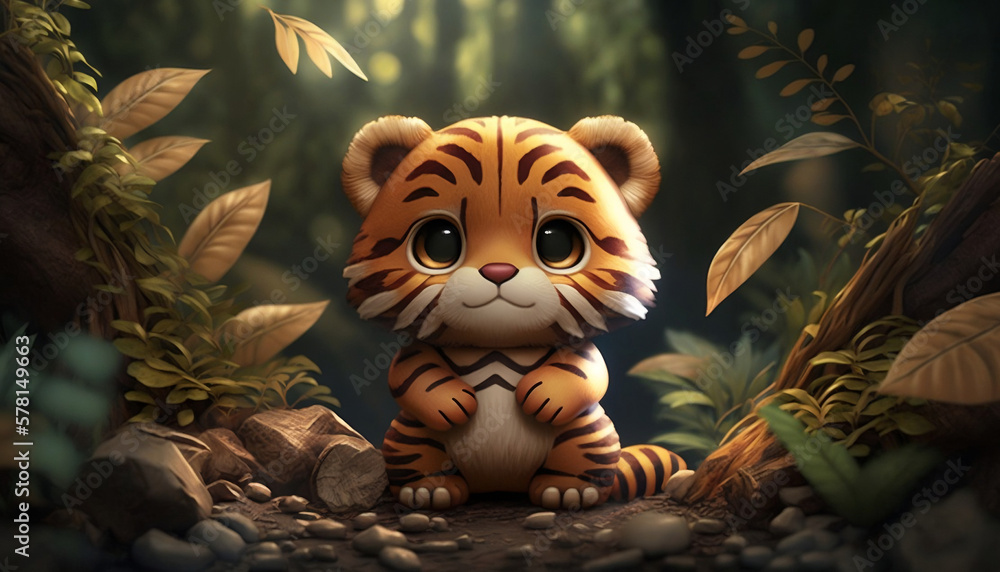 Cute tiger cub in the jungle Stock Illustration | Adobe Stock
