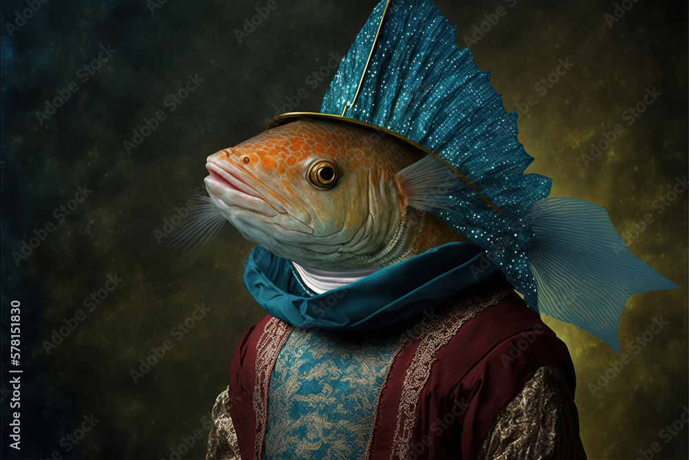 Created with Generative AI technology. portrait of a fish in ...