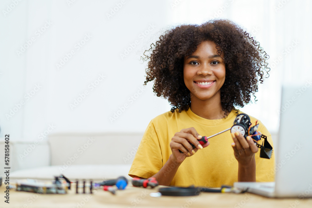 Happy cheerful American - African black ethnicity female university ...